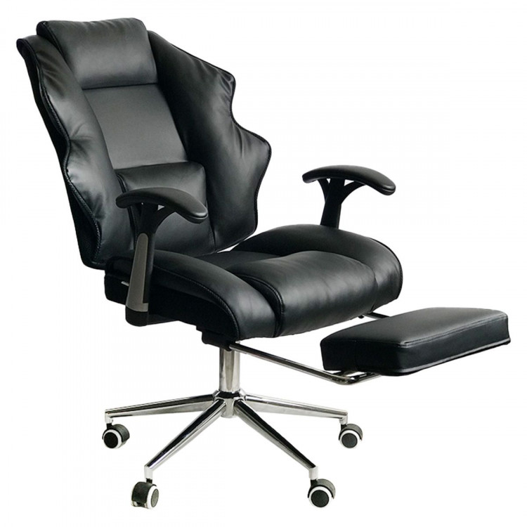 Faux Leather High Back Reclining Executive Office Chair w/ Stool Black ...