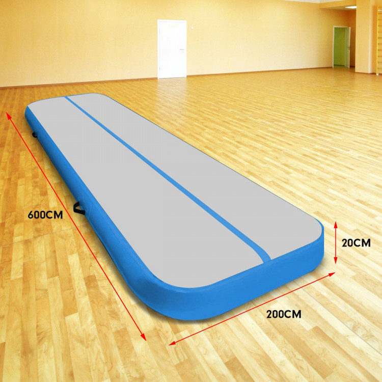 6m x 2m Airtrack Tumbling Mat Gymnastics Exercise Air Track Grey Blue
