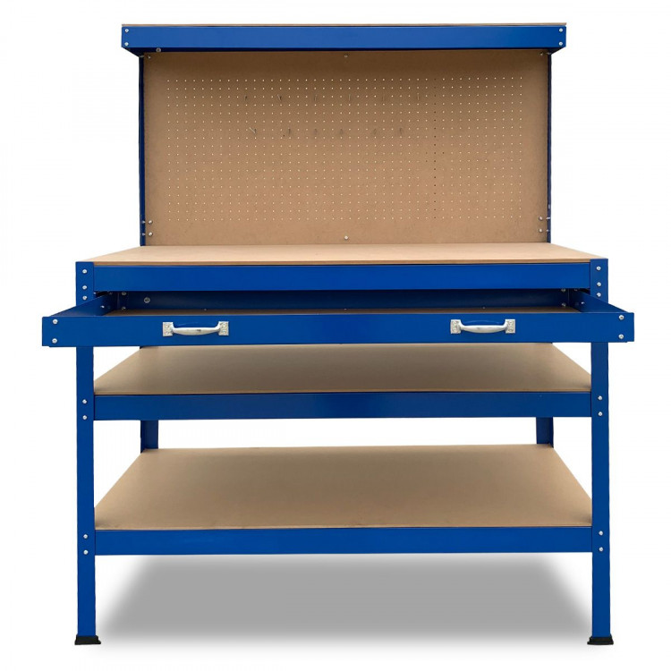 3-Layered Work Bench Garage Storage Table Tool Shop Shelf Blue