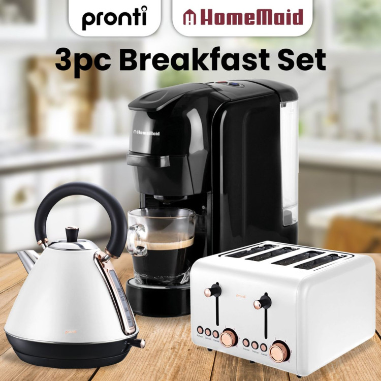Pronti 3-in-1 White Breakfast Set Kettle, 4-Slice Toaster and Pronti ...