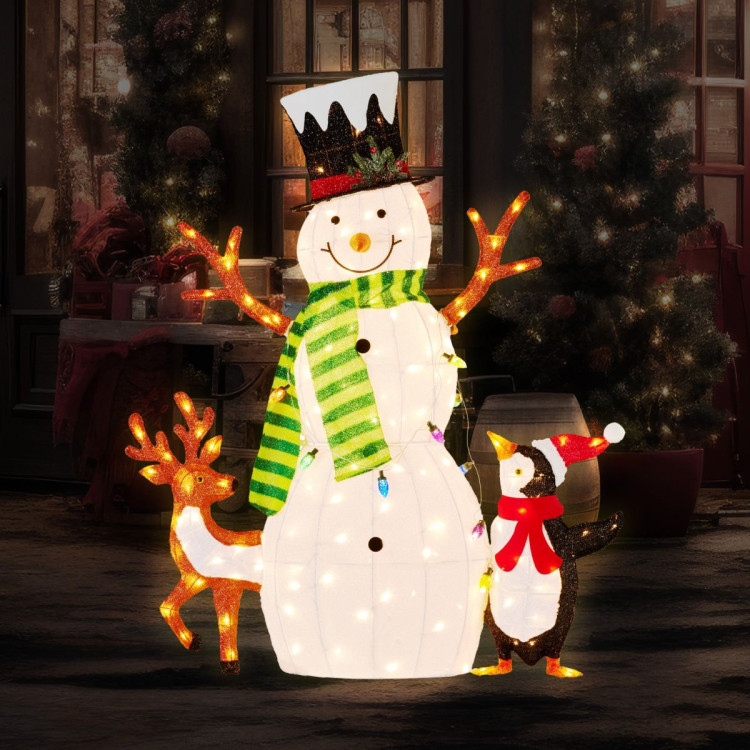 Christmas Snowman Display with Lights and Animals - 121cm
